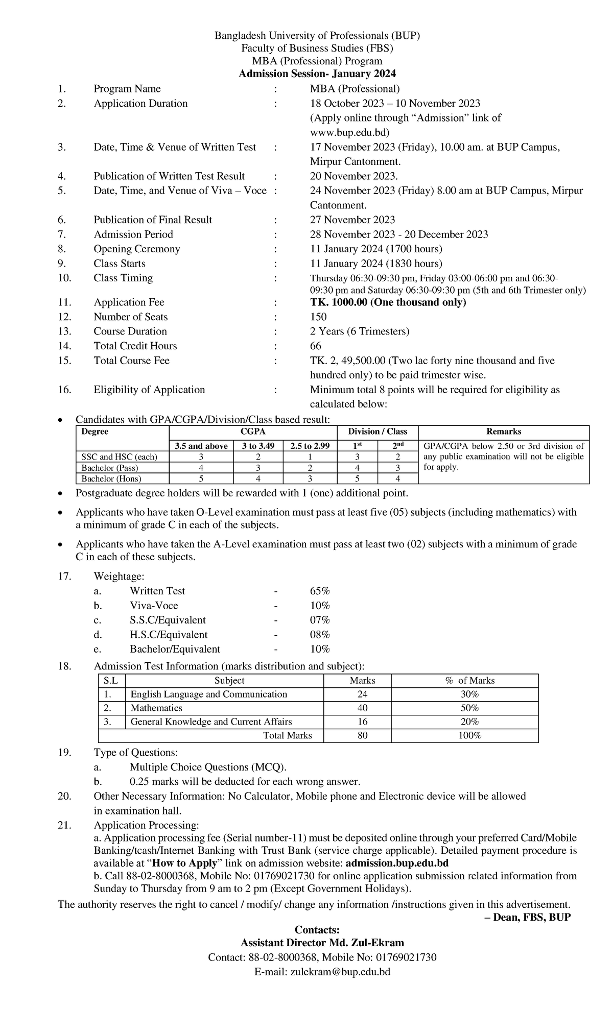 Admission Notice (Jan-2024) - Bangladesh University of Professionals ...