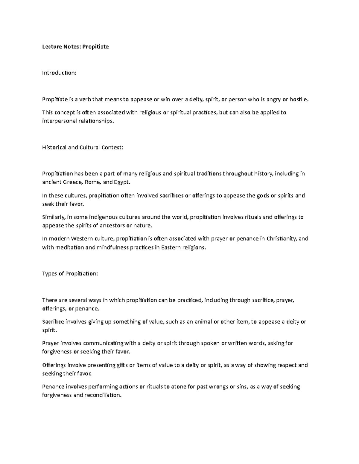 Lecture Notes: Propitiate - Lecture Notes: Propitiate Introduction ...
