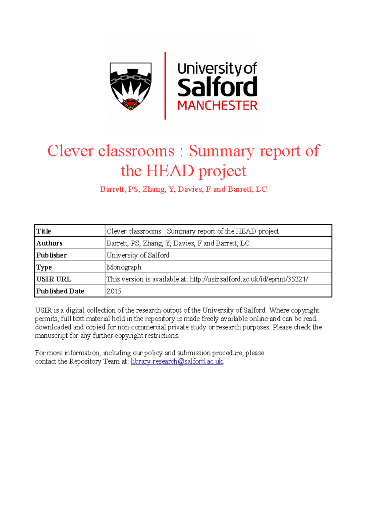 120515 Clever Classrooms - Clever classrooms : Summary report of the ...