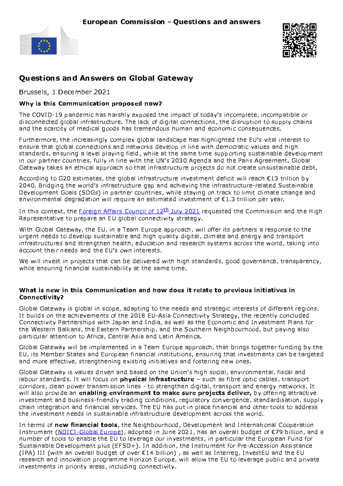 Questions and Answers on Global Gateway - European Commission ...