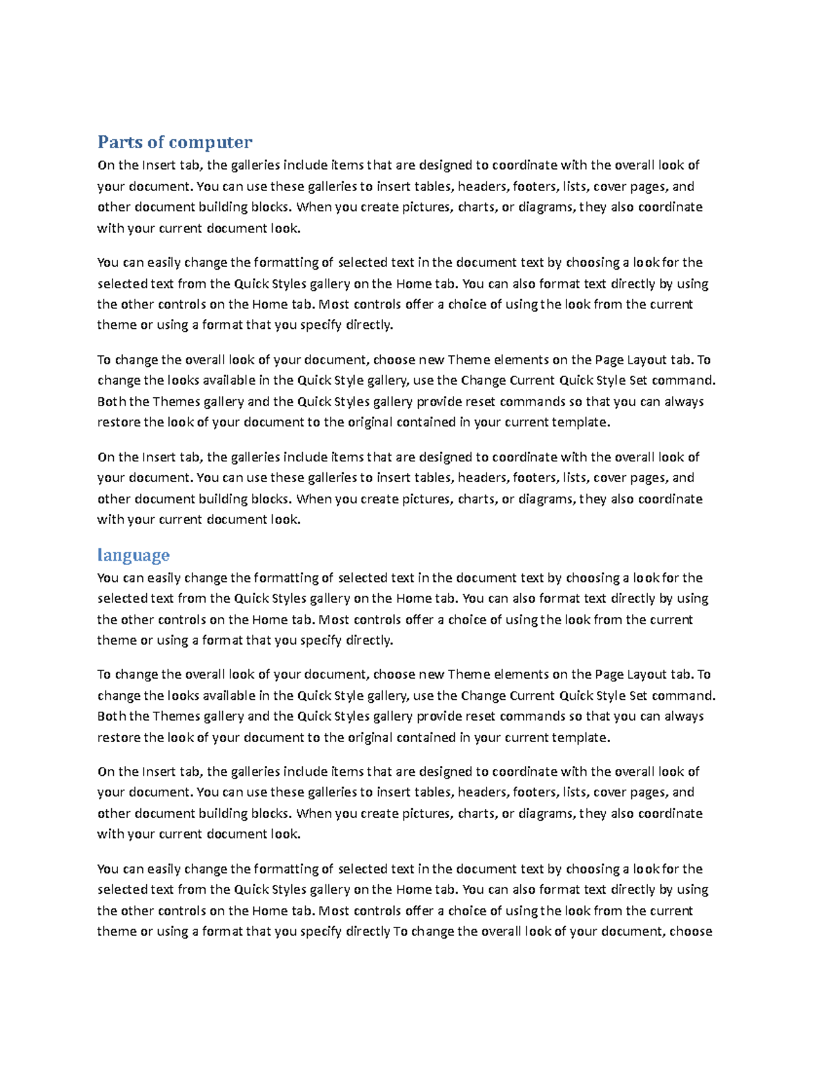 Parts of computer - You can use these galleries to insert tables ...