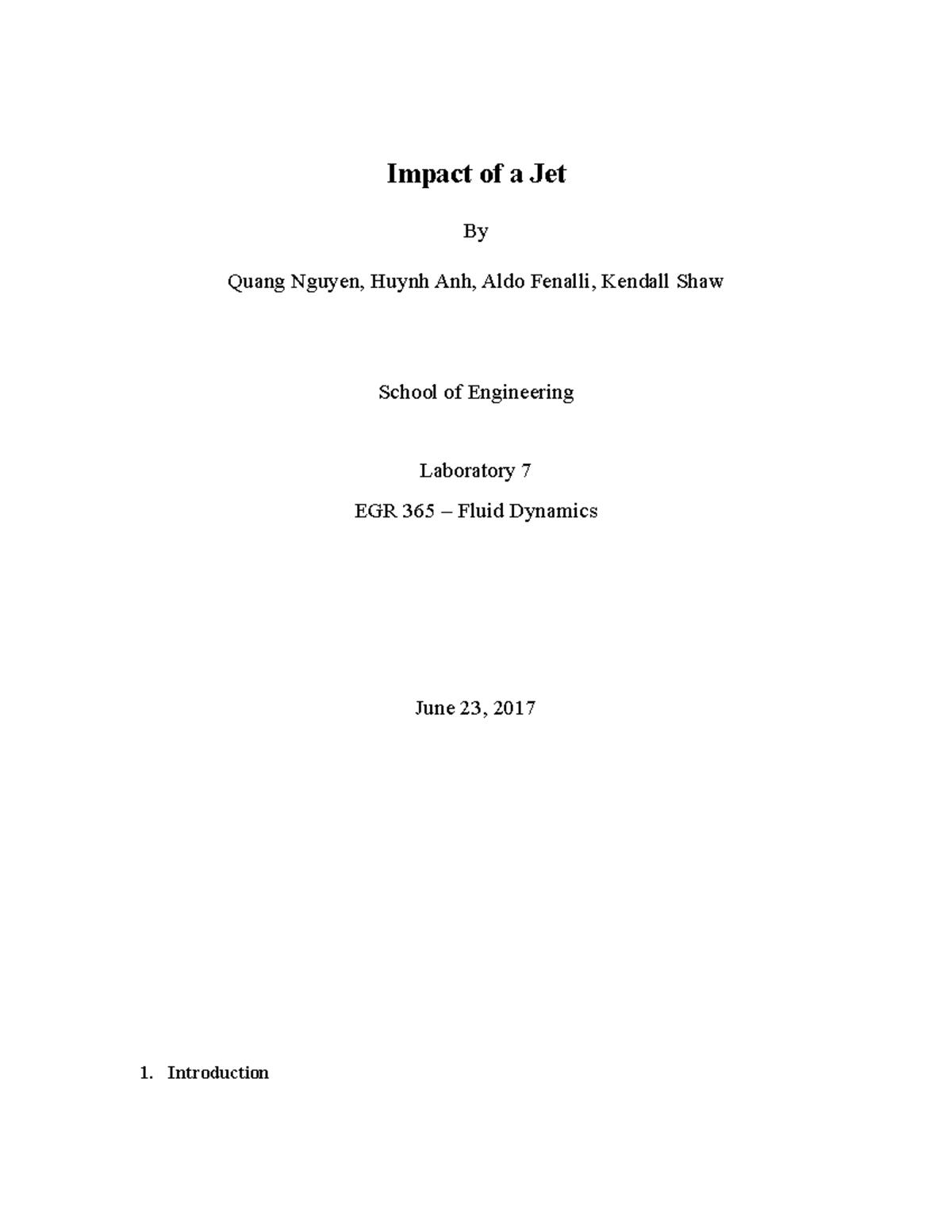 Lab7: Impact of Jet - Impact of a Jet By Quang Nguyen, Huynh Anh, Aldo ...
