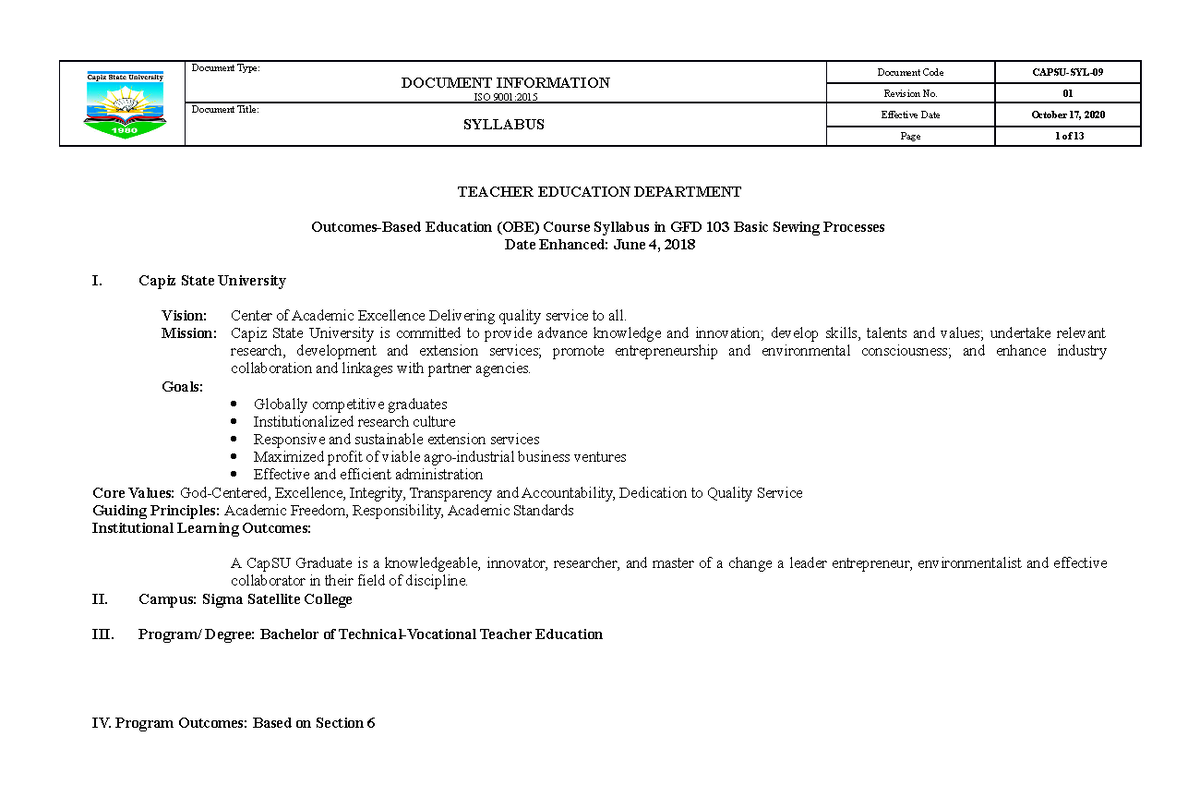 GFD 103 Basic Sewing Processes - DOCUMENT INFORMATION ISO 9001 ...