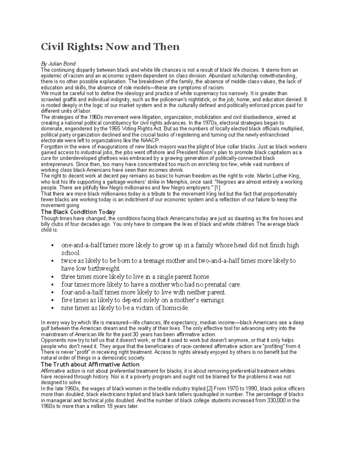 Civil rights doc - infor - Civil Rights: Now and Then By Julian Bond ...