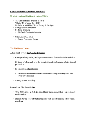 Global Business Environment-lecture 1 - Global Business Environment – Lecture 1 Outline: - Studocu