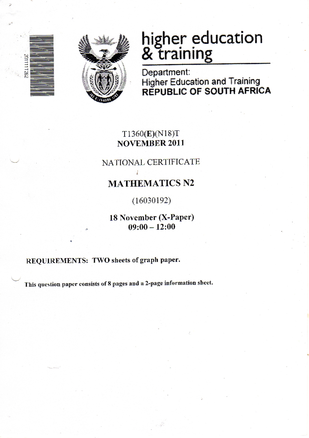 Mathematics N2 X-Paper Nov 2011 - Mathematics for business - Studocu