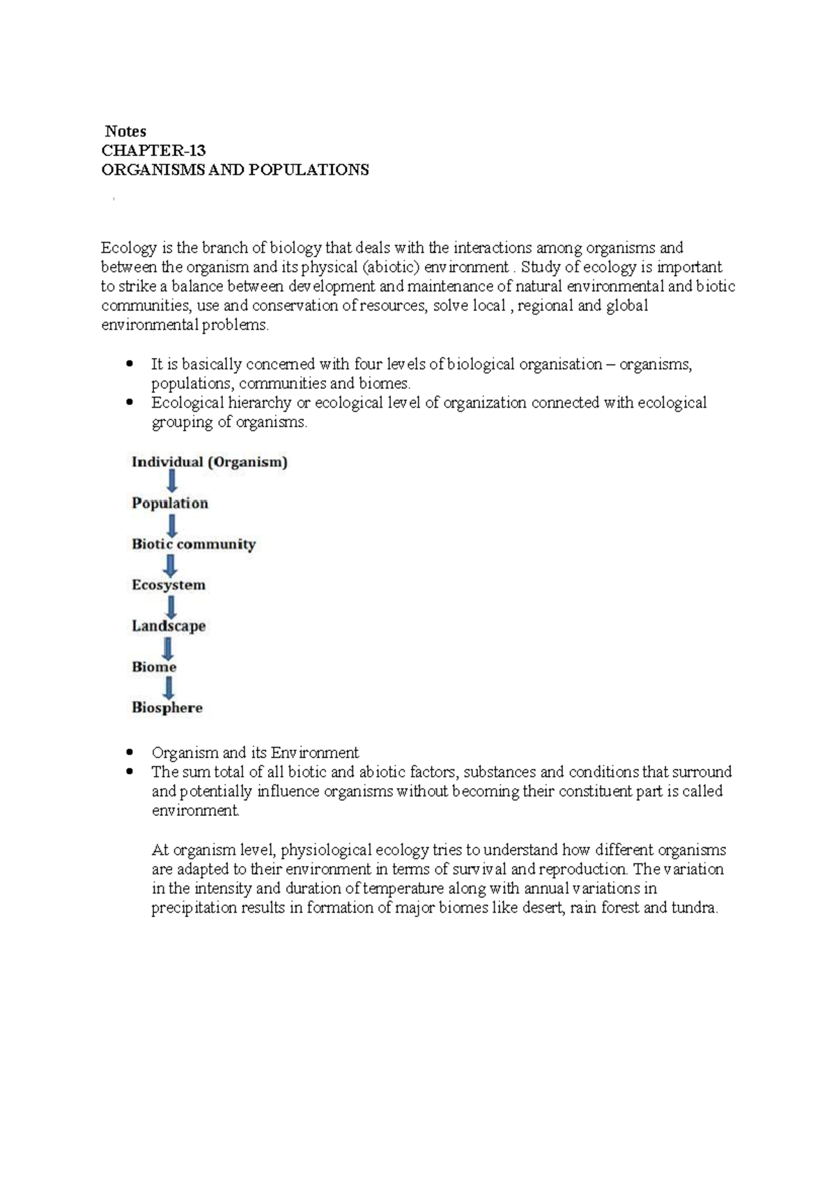 Class 12 chpt 13 Notes - Notes CHAPTER- ORGANISMS AND POPULATIONS ...