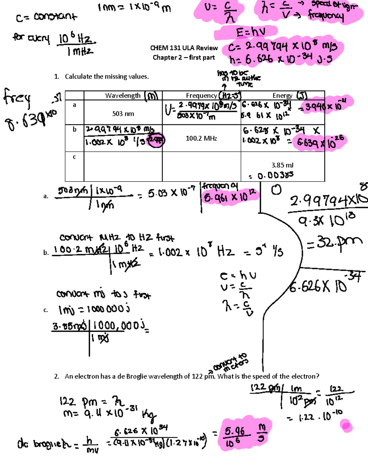 Chem 131 review chapter 2 - CHEM 131 ULA Review Chapter 2 – first part ...