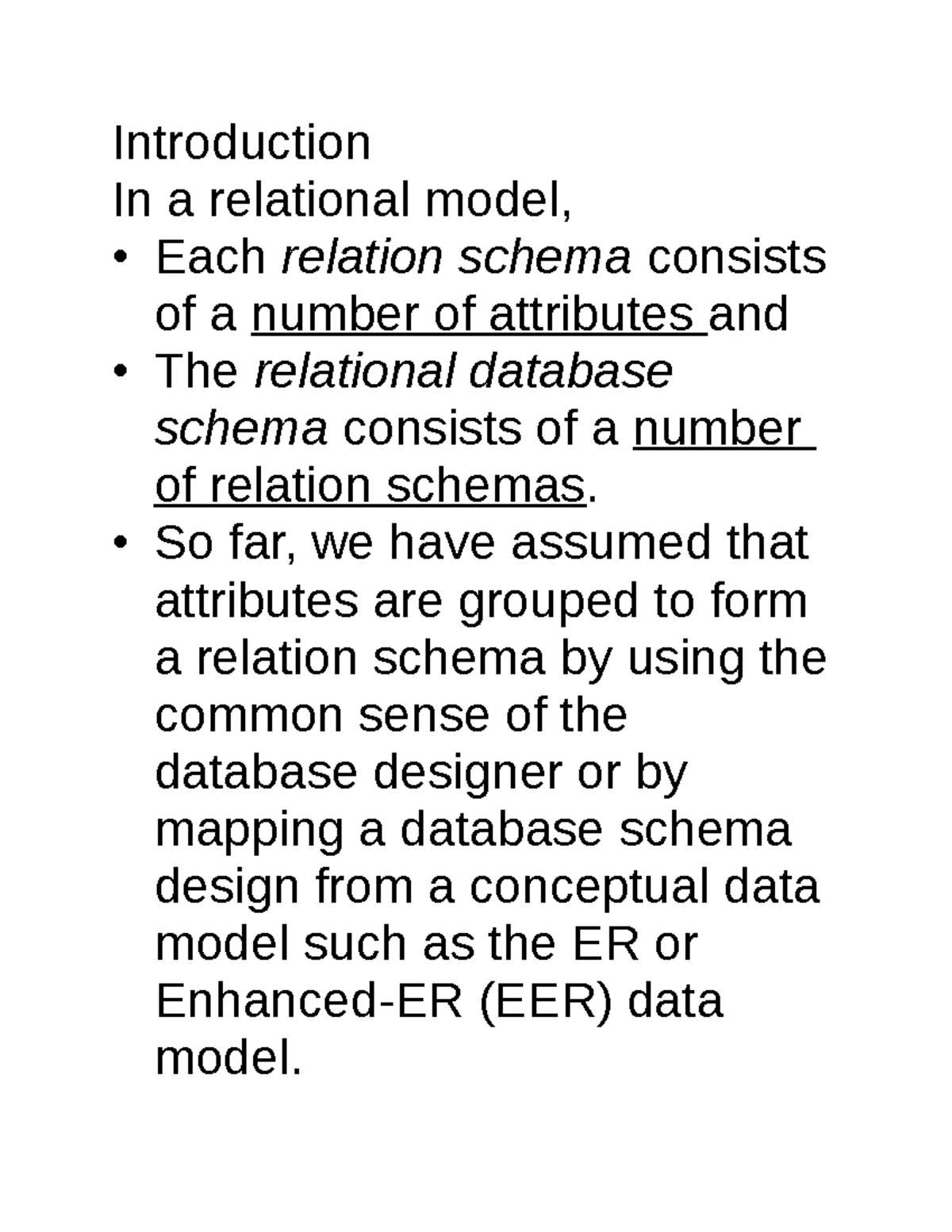 Chapter 14 - Introduction In a relational model, Each relation schema ...