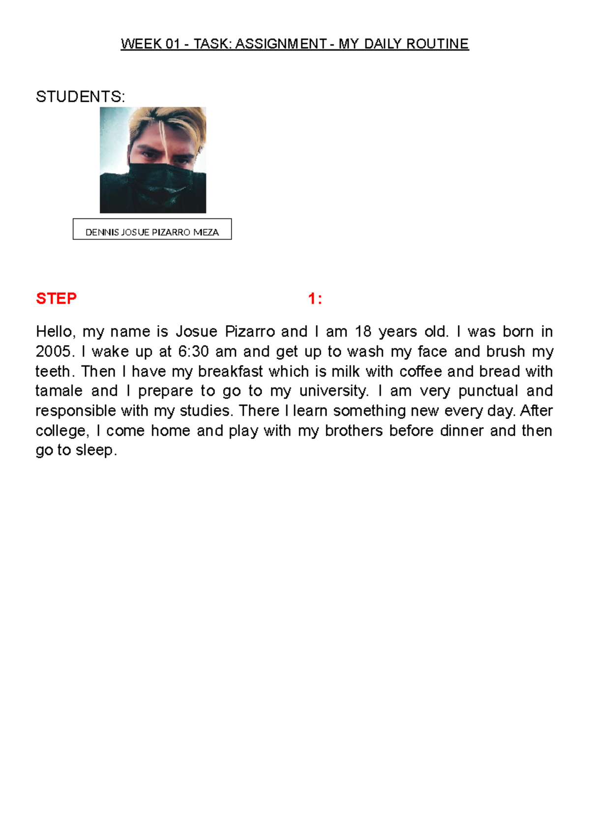 WEEK 01 - TASK Assignment - MY Daily Routine - WEEK 01 - TASK: ASSIGNMENT - MY DAILY ROUTINE ...