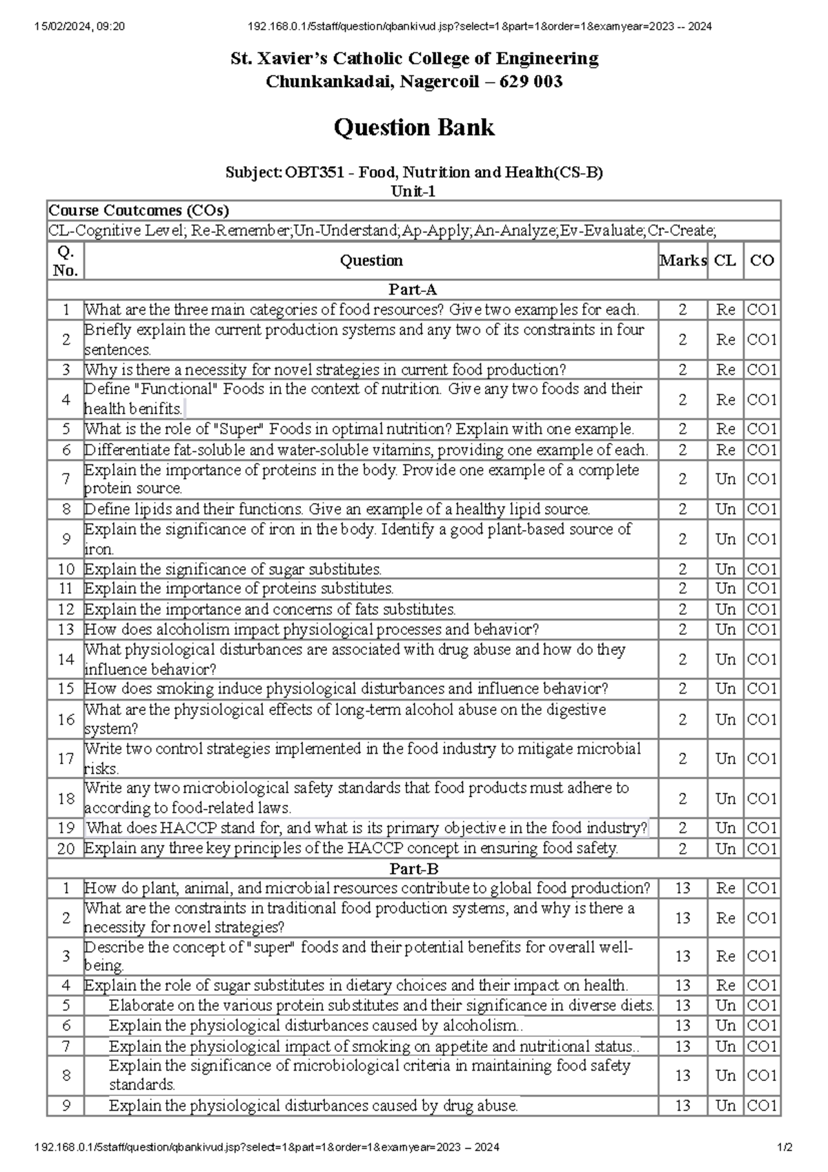 Unit 1 Question Bank - 15/02/2024, 09:20 - Studocu