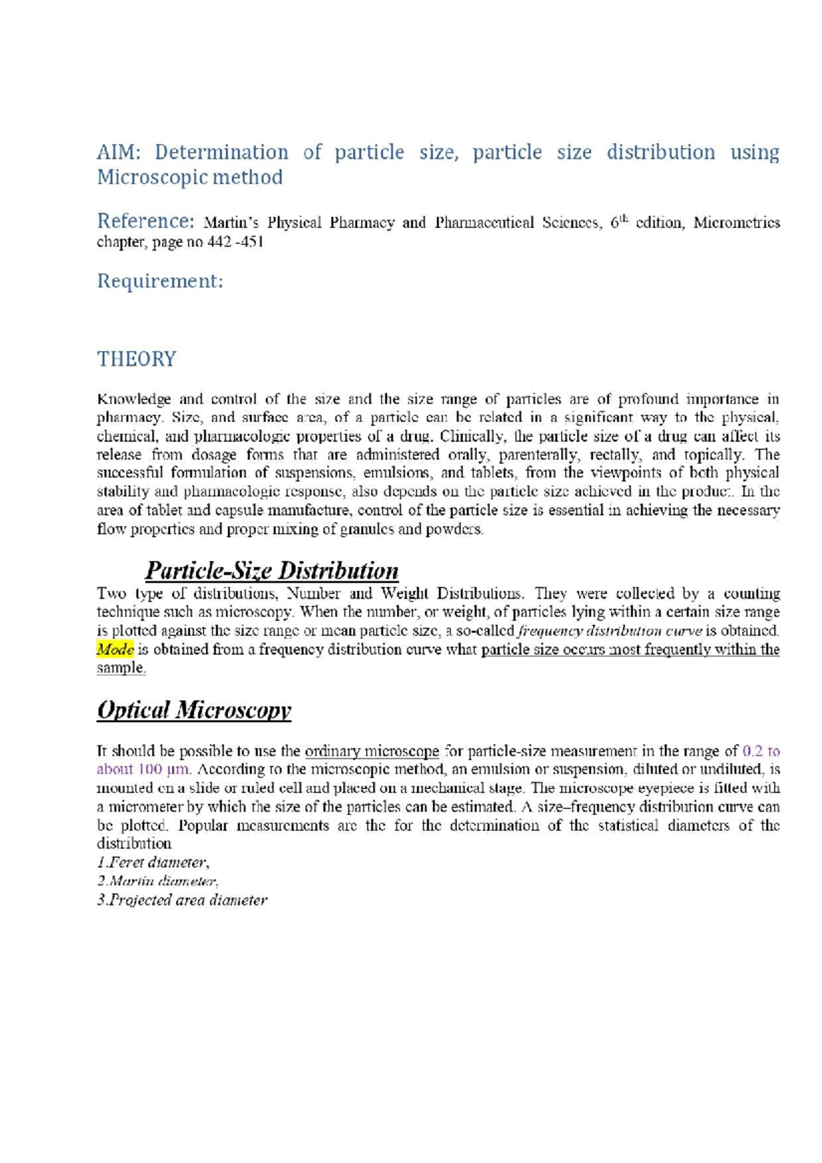 2. Determination of particle size, particle size distribution using Microscopic method students ...