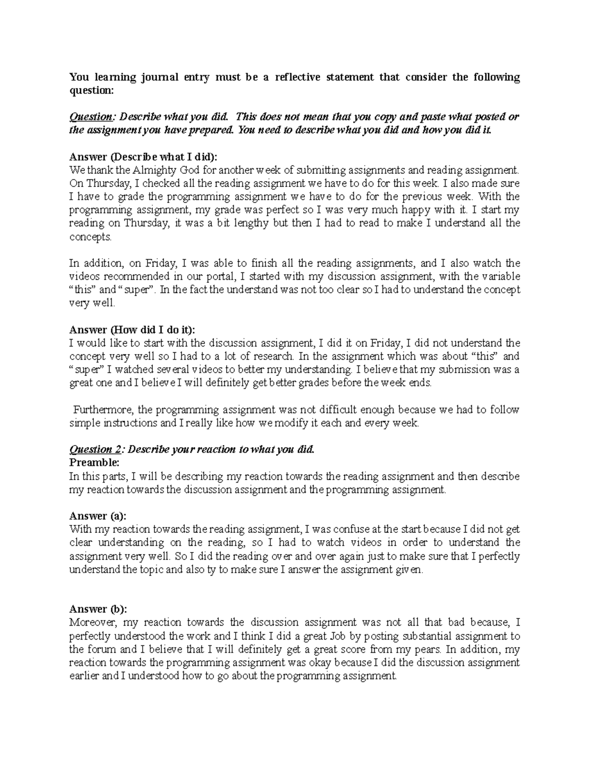 CS 1102 Unit 5 Learning Journal - You learning journal entry must be a ...