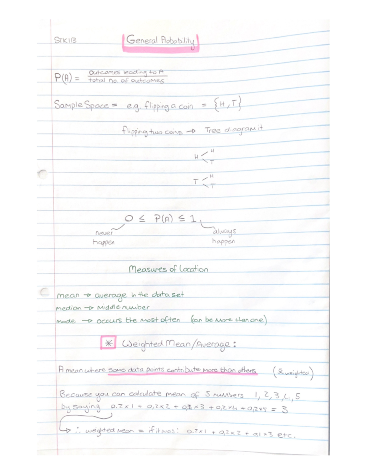 Probability and Weighted mean notes - STK113 General Probability P(A ...