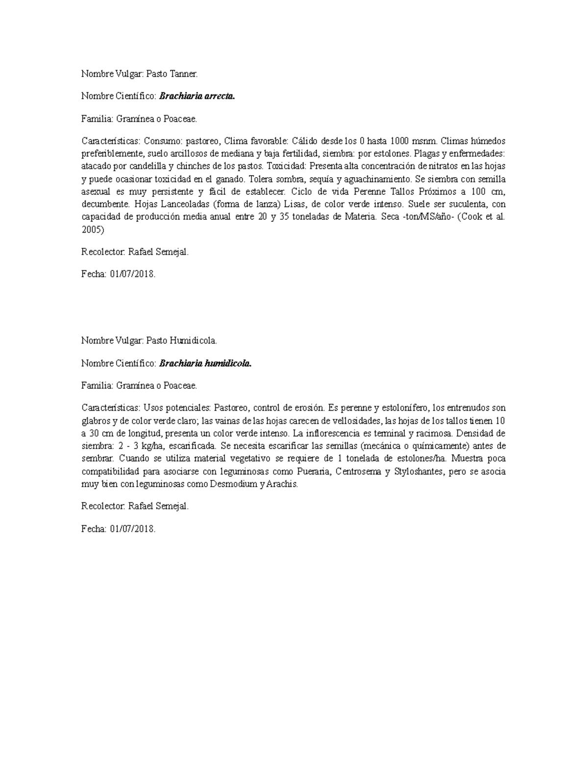 Etiquetas Herbario Pasto - Nombre Vulgar: Pasto Tanner. Nombre ...