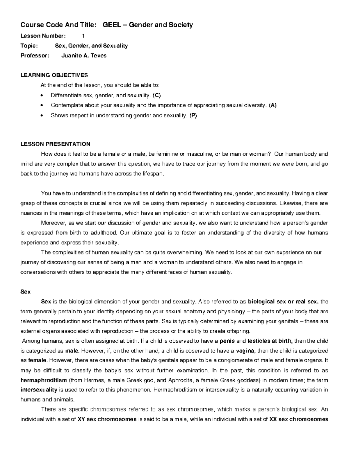 M1 gender - have fun in learning. - Course Code And Title: GEEL ...