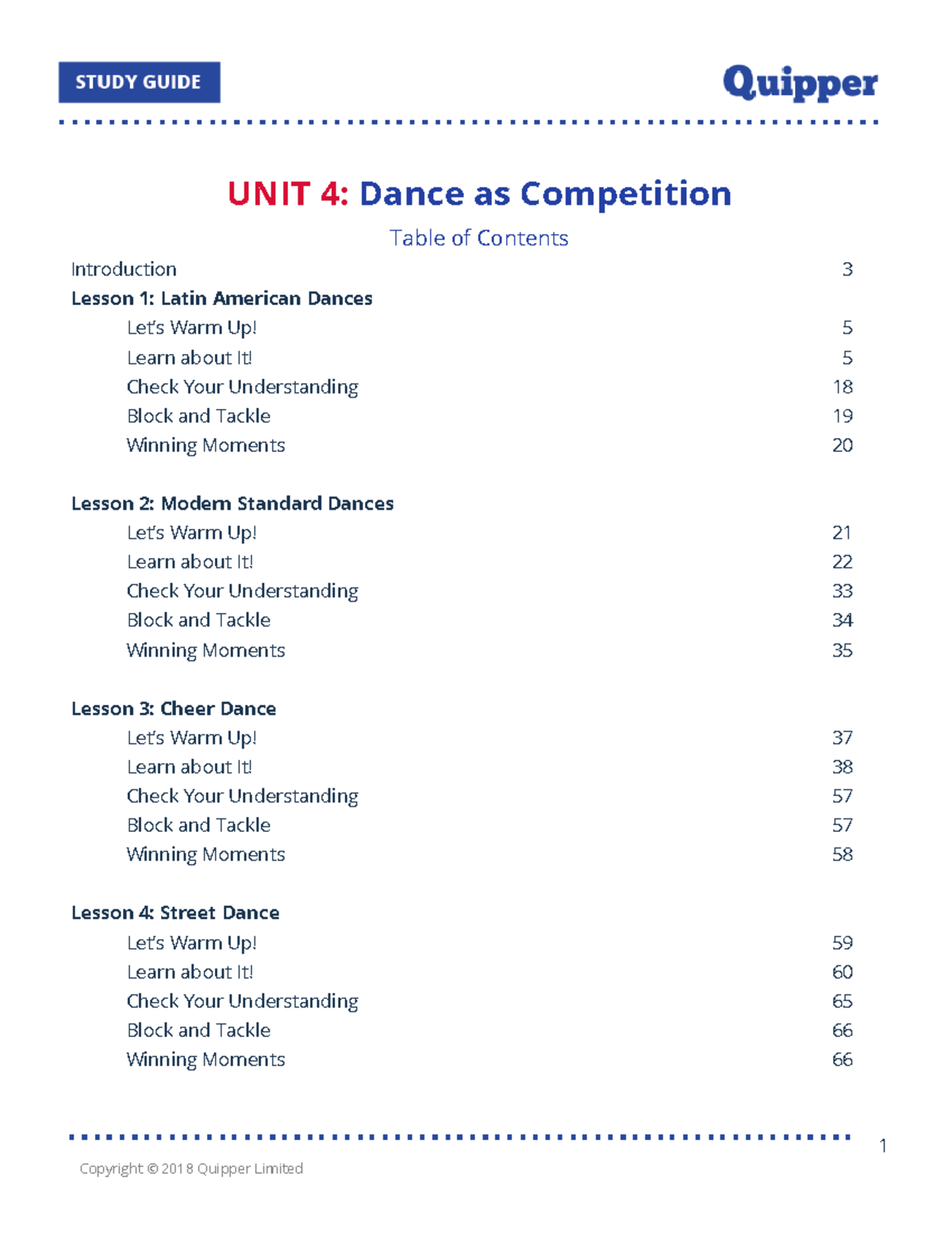 Pe cheer - UNIT 4: Dance as Competition - Introduction Table of ...