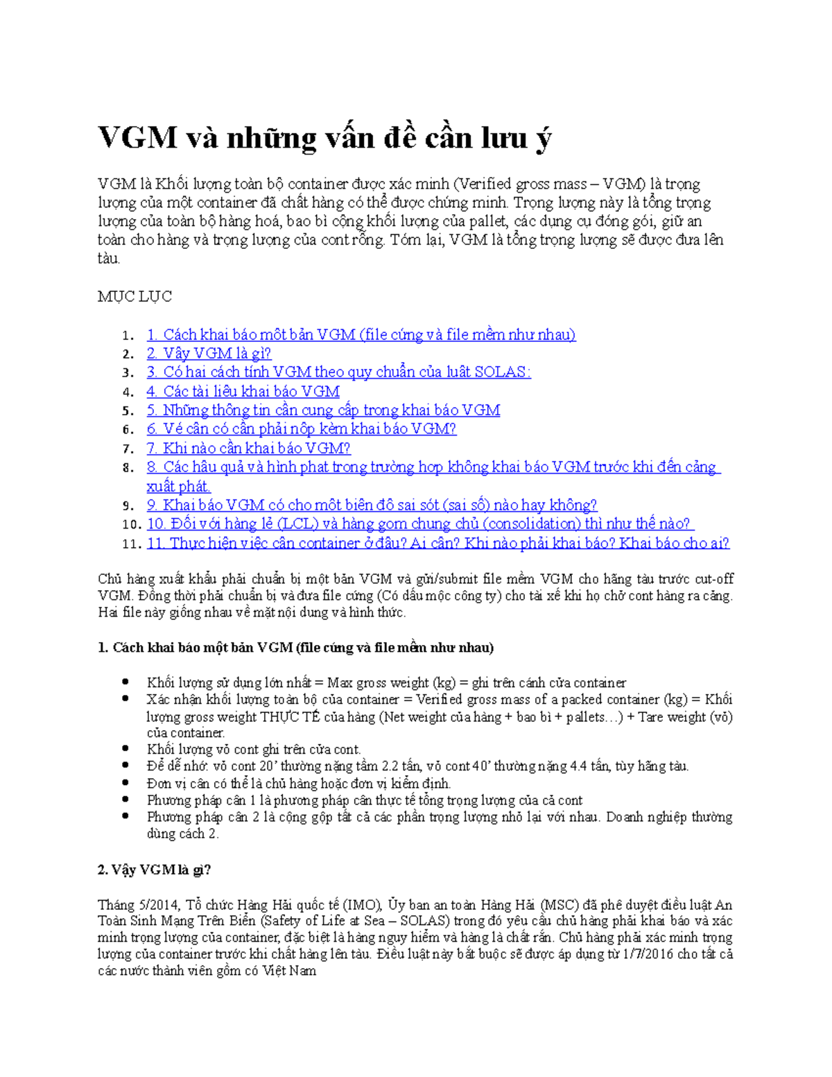 VGM và những vấn đề cần lưu ý - VGM và những vấn đề cần lưu y VGM là ...