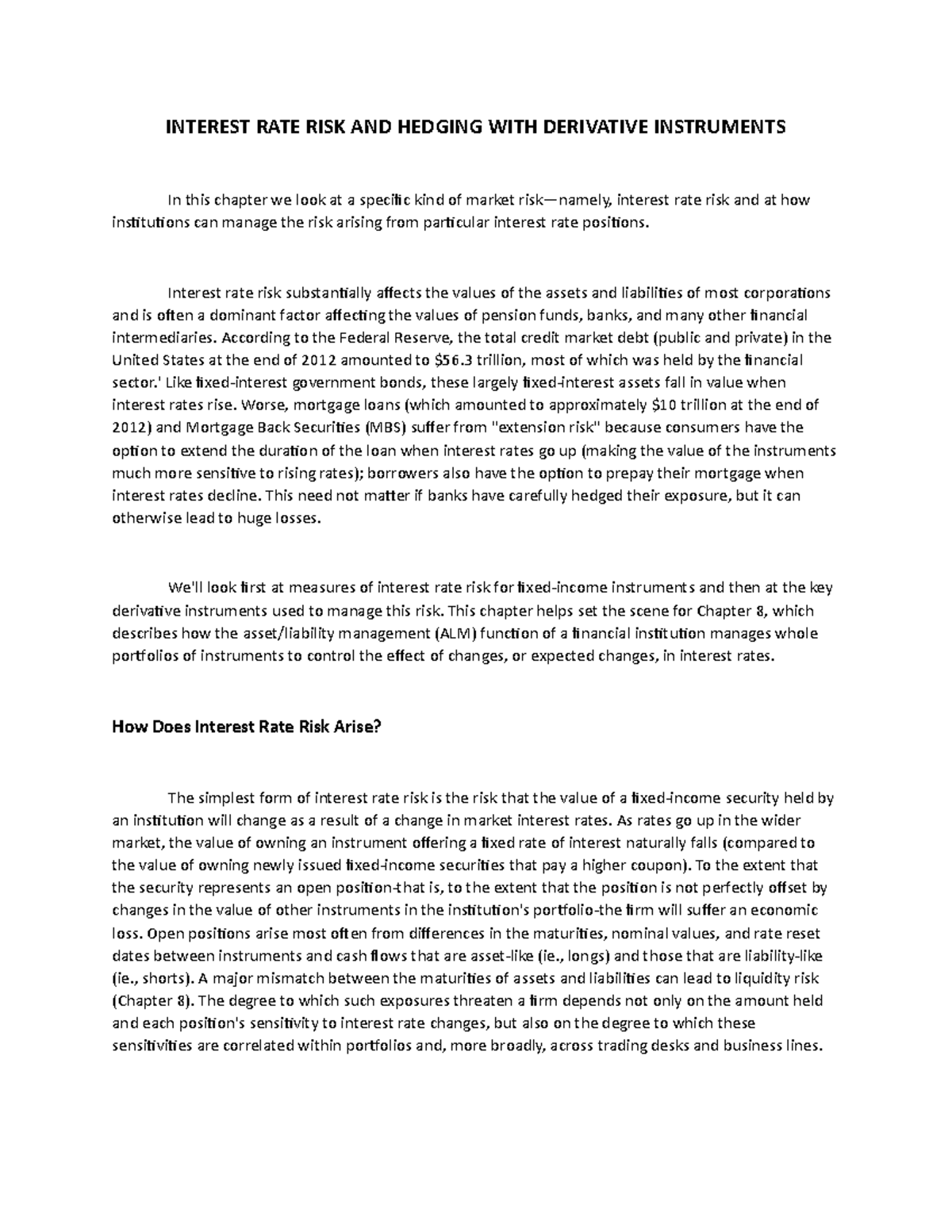 Interest RATE RISK AND Hedging WITH Derivative Instruments - INTEREST RATE RISK AND HEDGING WITH ...