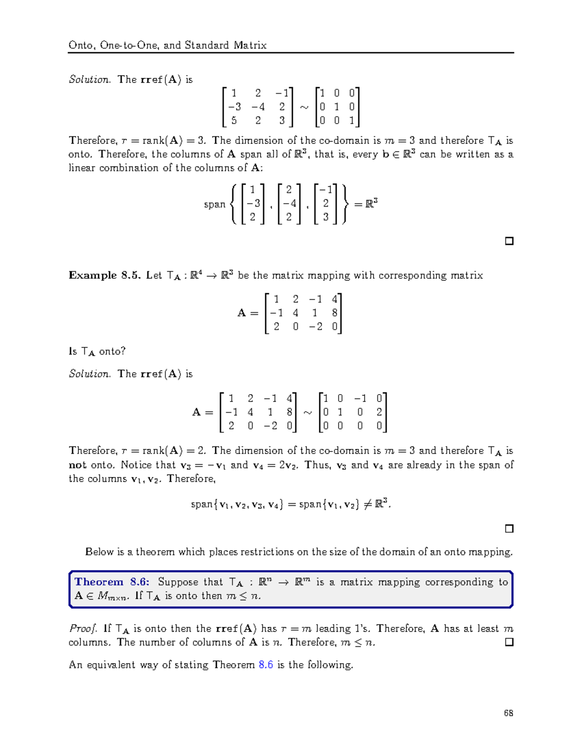 Linear algebra-1 3 - good - Onto, One-to-One, and Standard Matrix ...