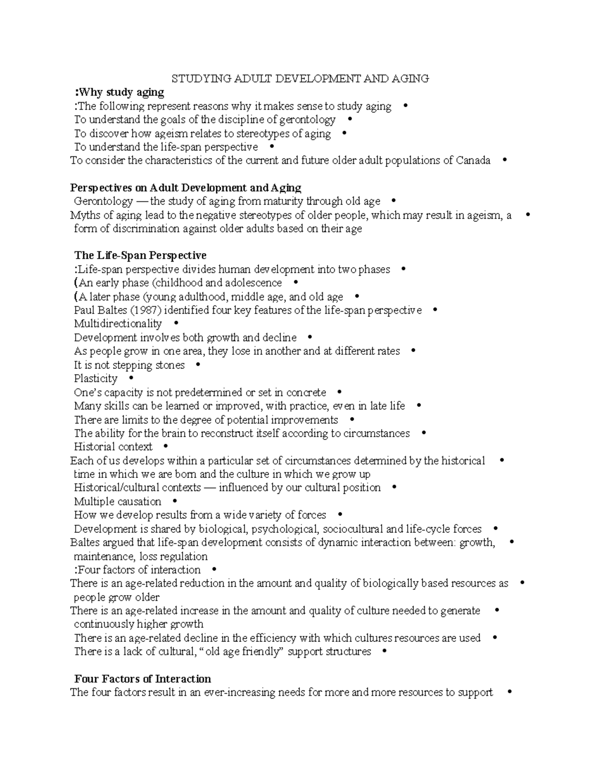 Week 1- Studying Aging - LECTURE NOTES - STUDYING ADULT DEVELOPMENT AND ...