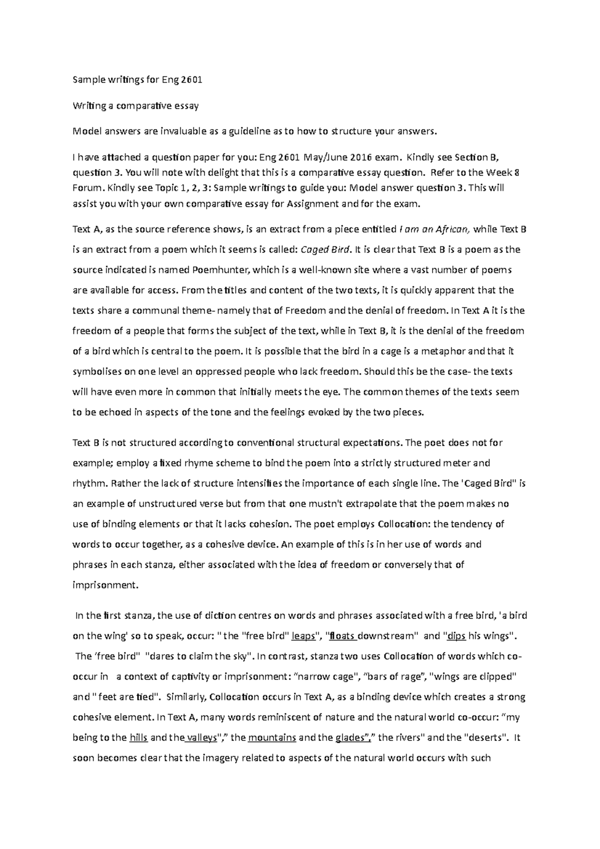 Eng 2601 essay guidance - ENG2601 - Unisa - Studocu