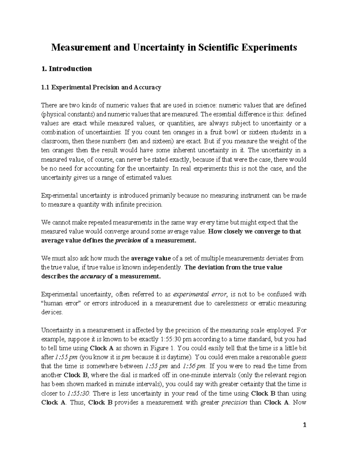 Measurement and Uncertainty in Scientific Experiments - Introduction 1 ...