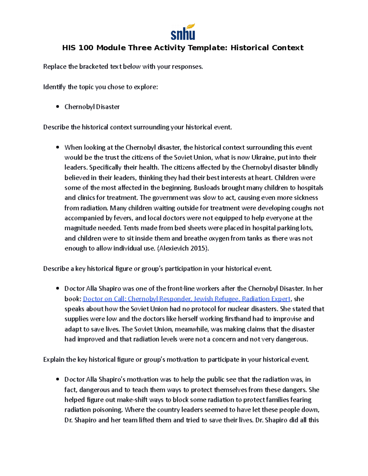 HIS 100 Module Three Activity Context Template (1) Complete - HIS 100 Module Three Activity ...