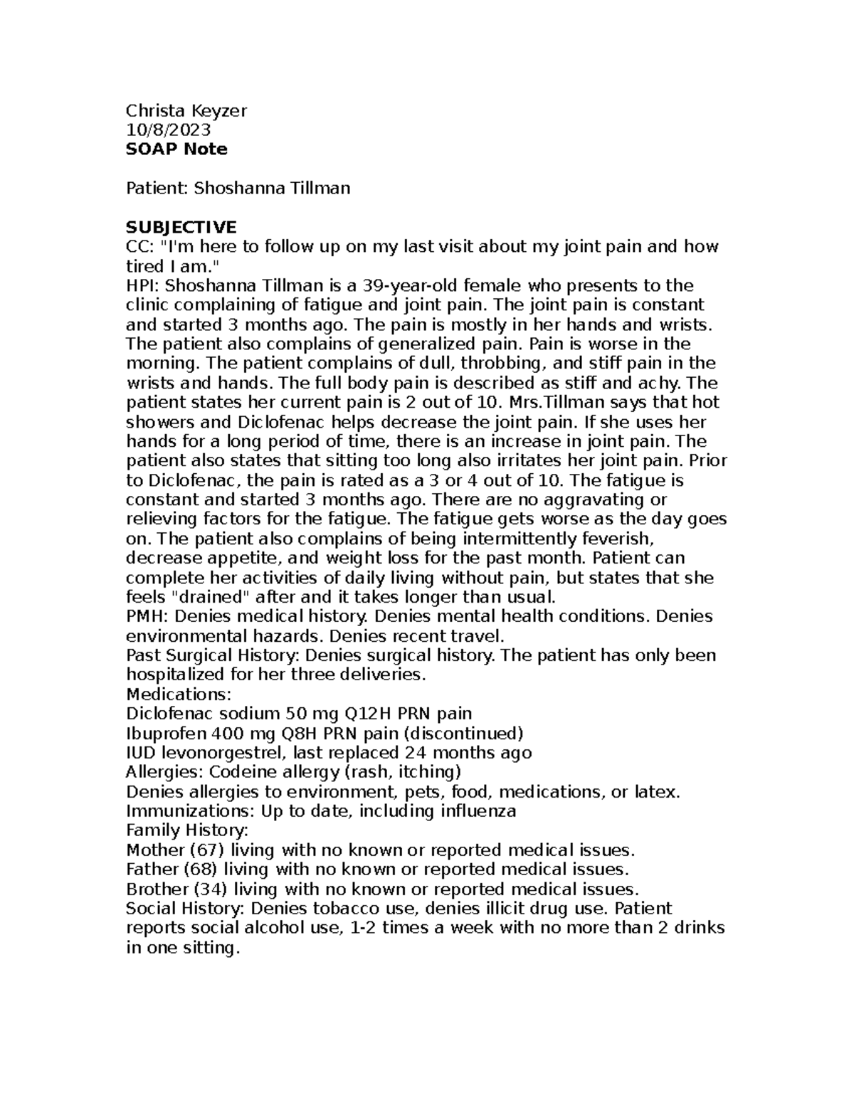 Week 5 SOAP note - soap note - Christa Keyzer 10/8/ SOAP Note Patient ...