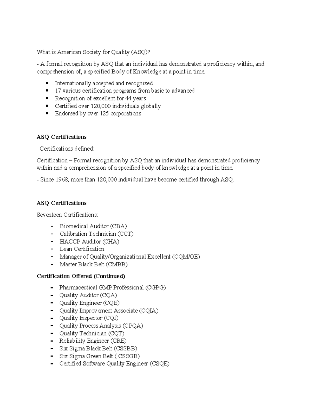 TQM Homework - ASSIGNMENT - What is American Society for Quality (ASQ ...