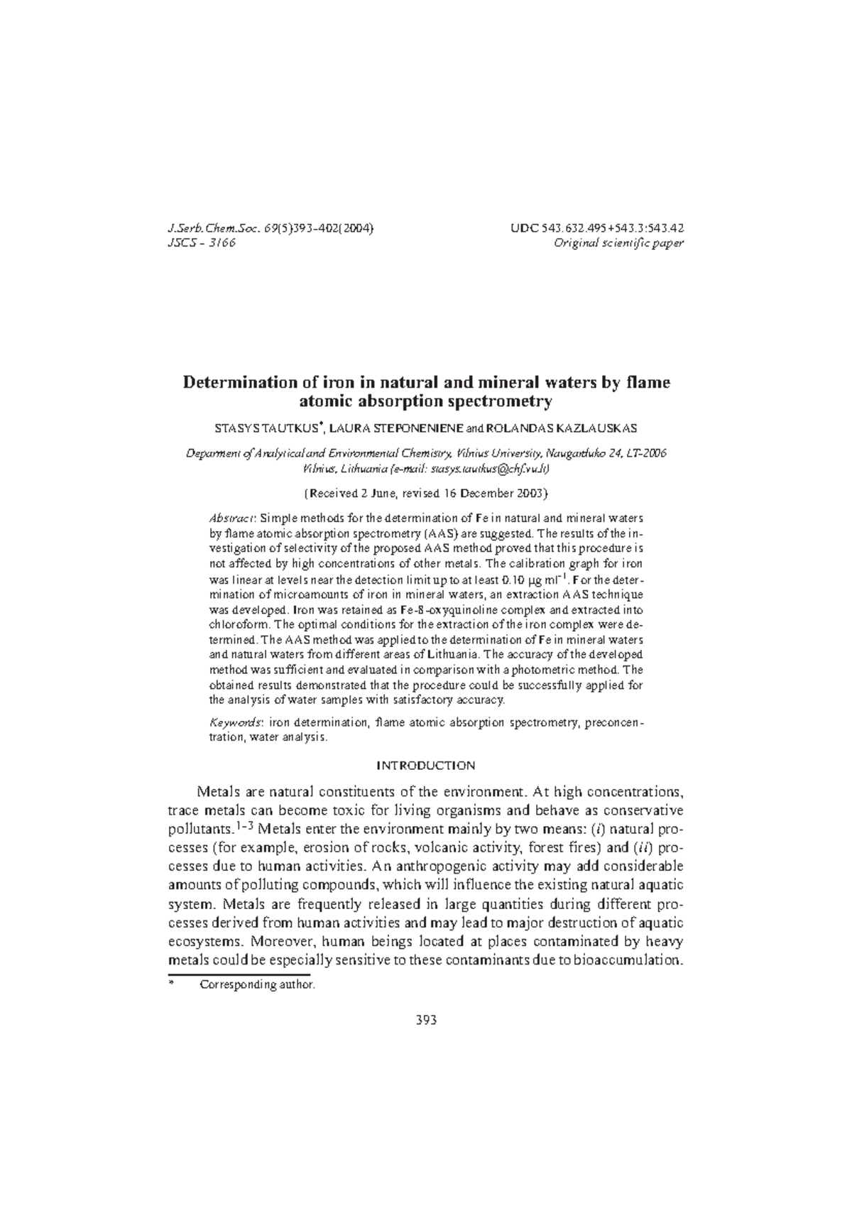 original scientific paper determination of iron in natural water - J ...