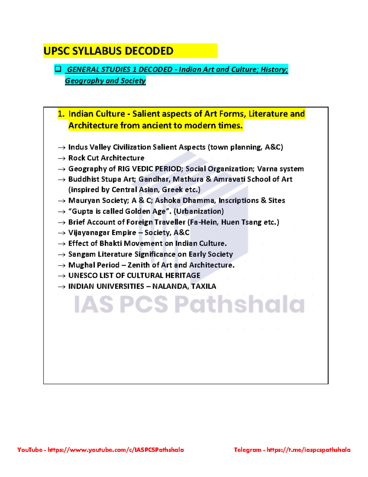 CSM GS-1 Decoded - Yuj - UPSC SYLLABUS DECODED GENERAL STUDIES 1 DECODED - Indian Art and ...