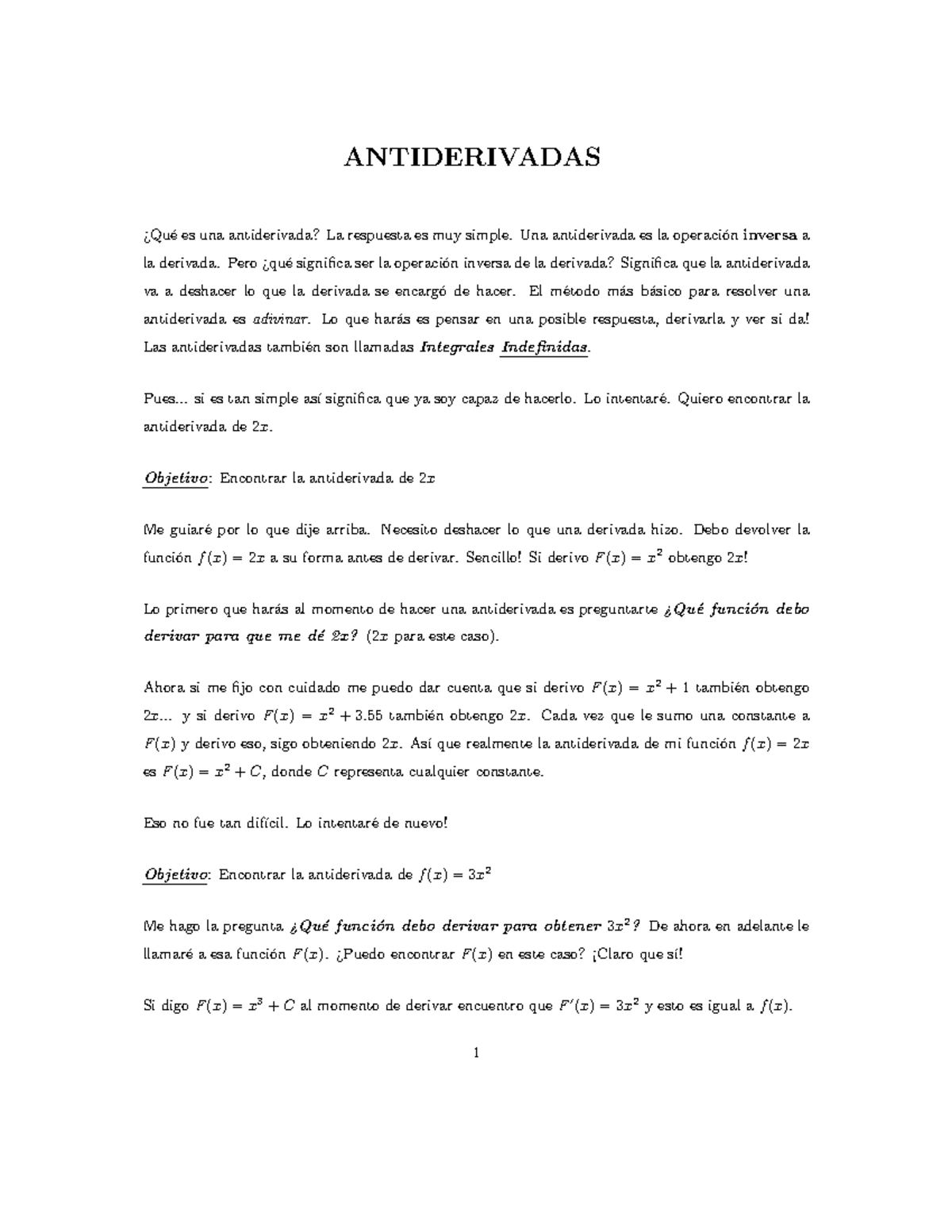Introduccion a las Integrales Antiderivadas - ANTIDERIVADAS ¿Qu ́e es ...