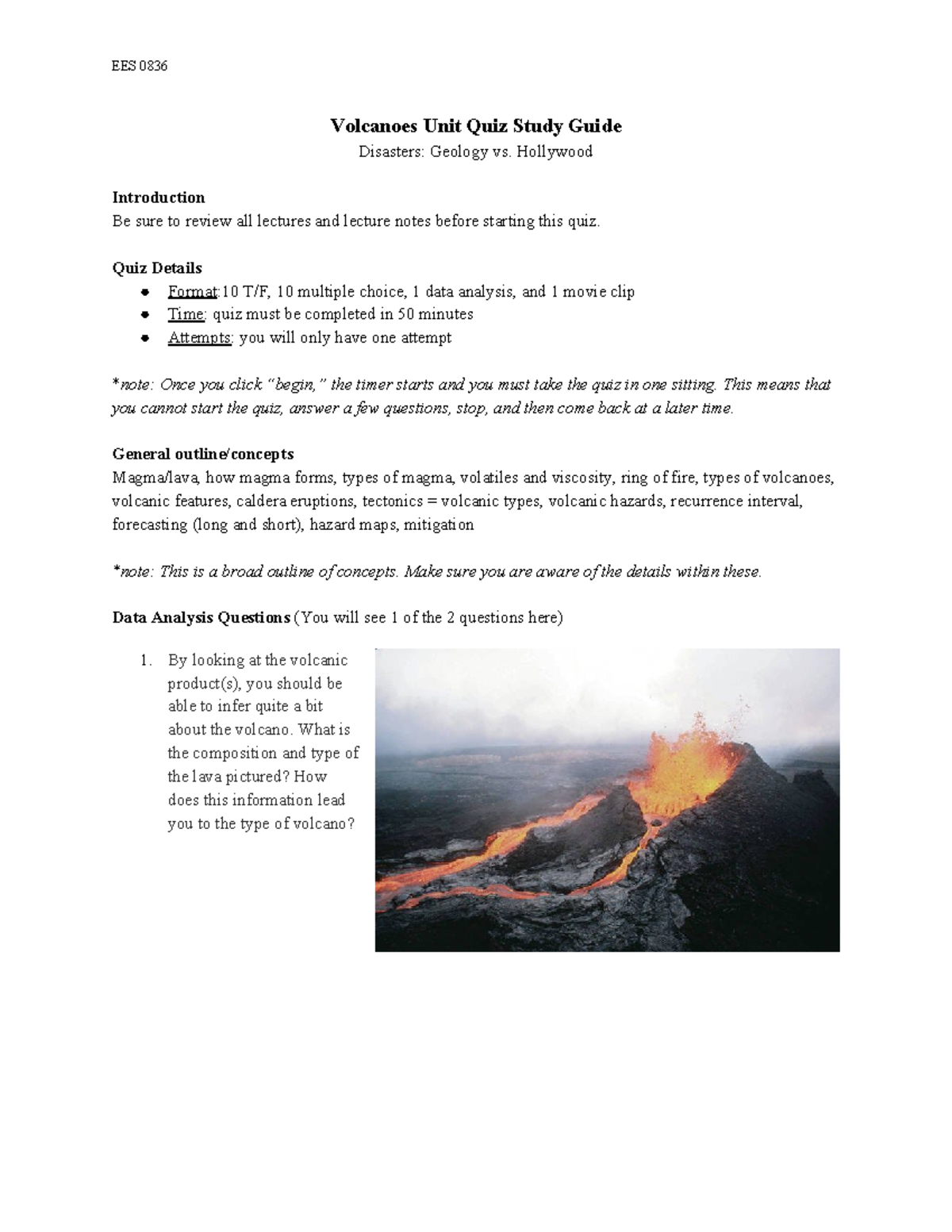 Volcanoes Study Guide - notes - EES 0836 Volcanoes Unit Quiz Study ...