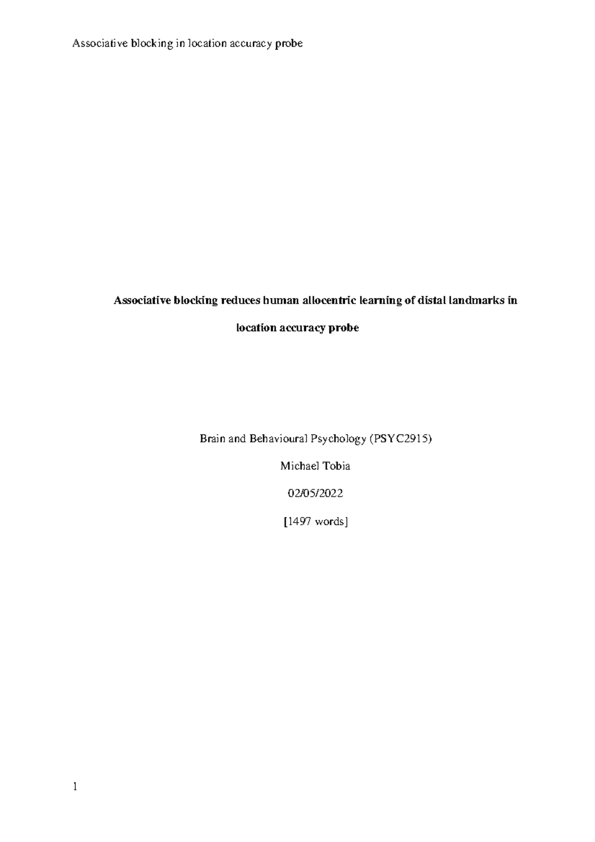PSYC2915 Report - Associative blocking reduces human allocentric ...