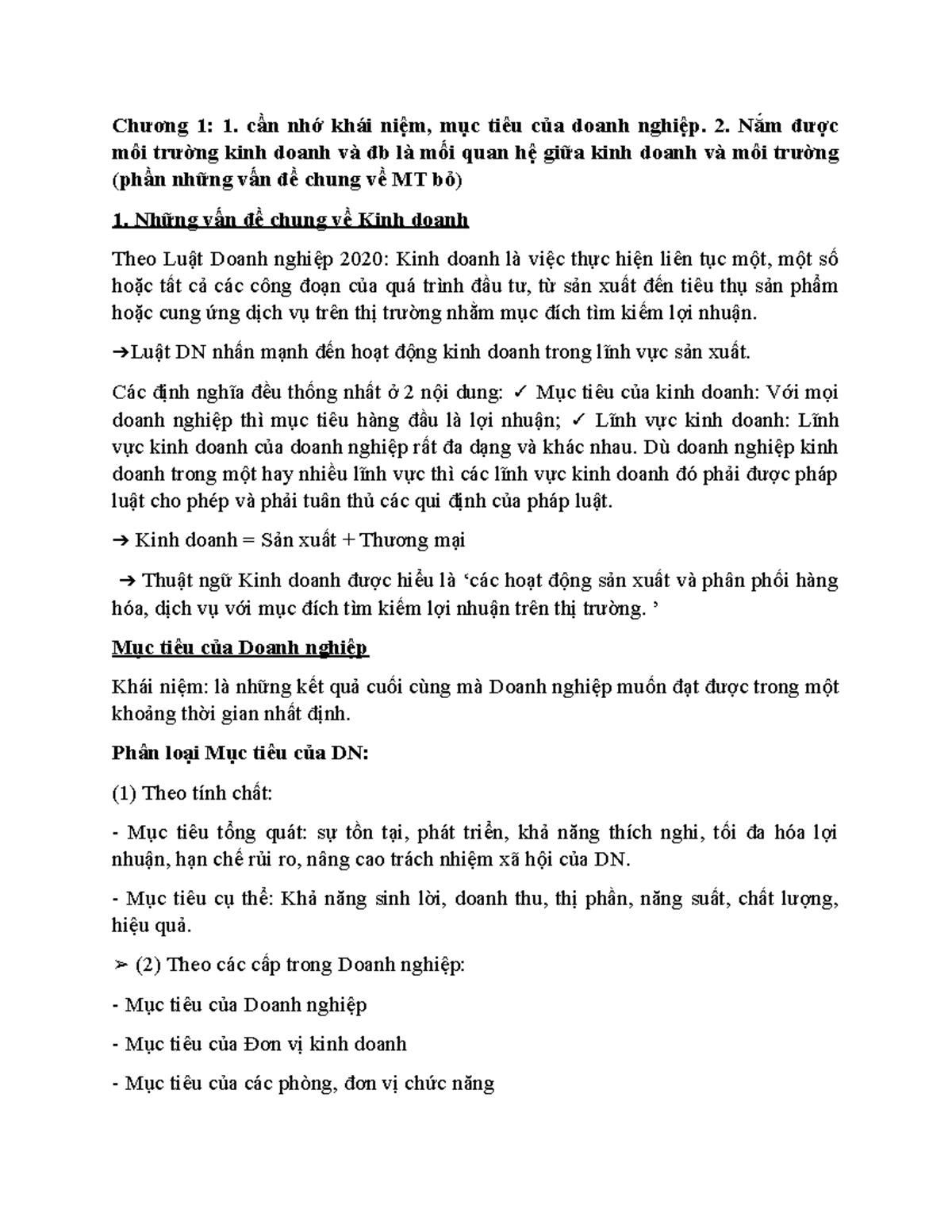 Kdmt-11 - Kinh doanh và môi trường - Chương 1: 1. cần nhớ khái niệm ...
