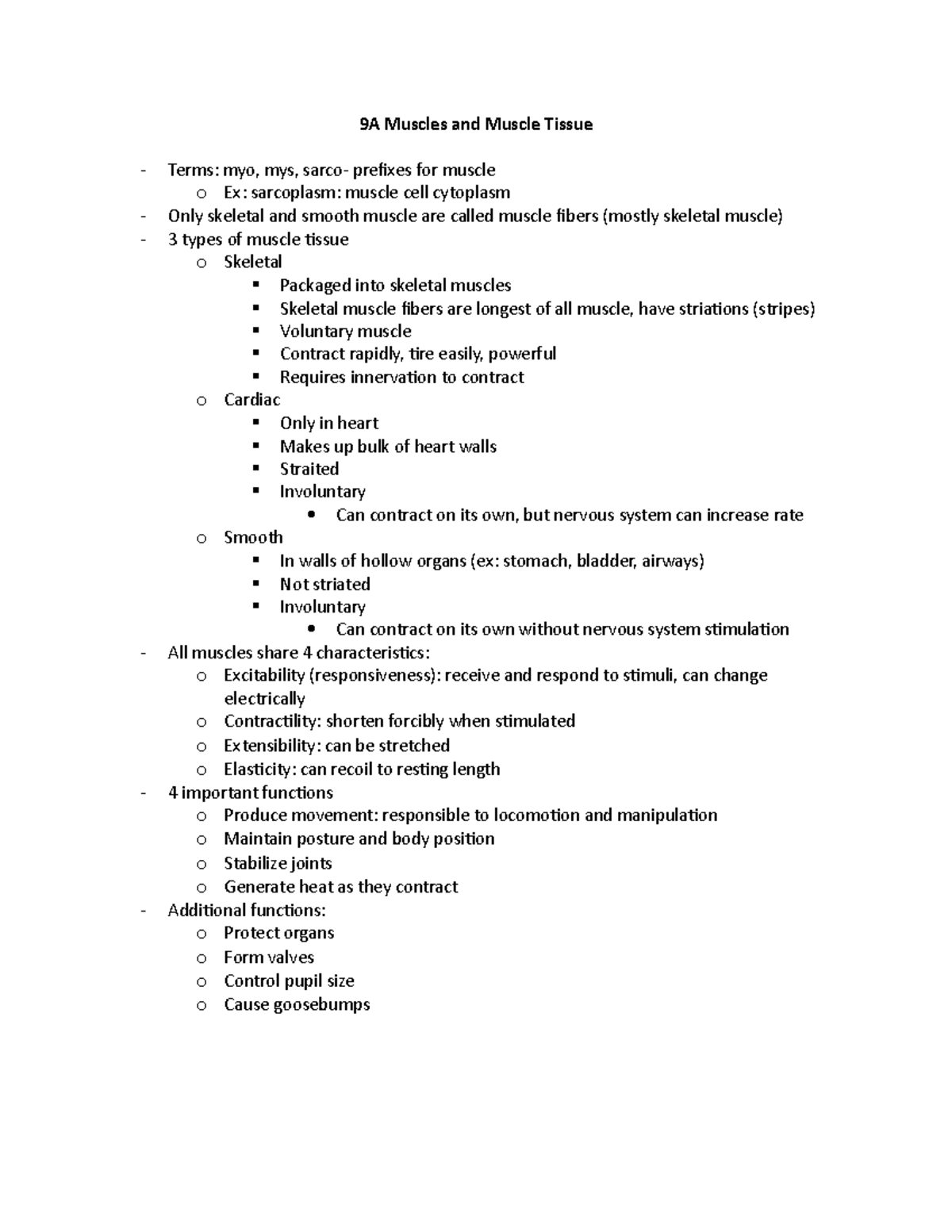 Anatomy and Physiology chapter 9 - 9A Muscles and Muscle Tissue Terms ...
