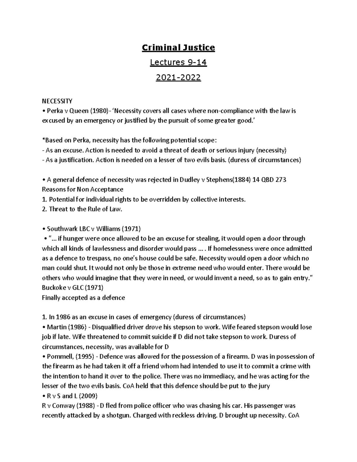 Criminal Justice 20212022 lectures 9to14 - Criminal Justice Lectures 9 ...