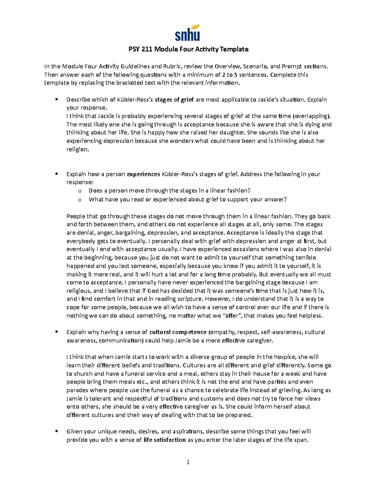 PSY 211 Module Four Activity Template - Then answer each of the ...