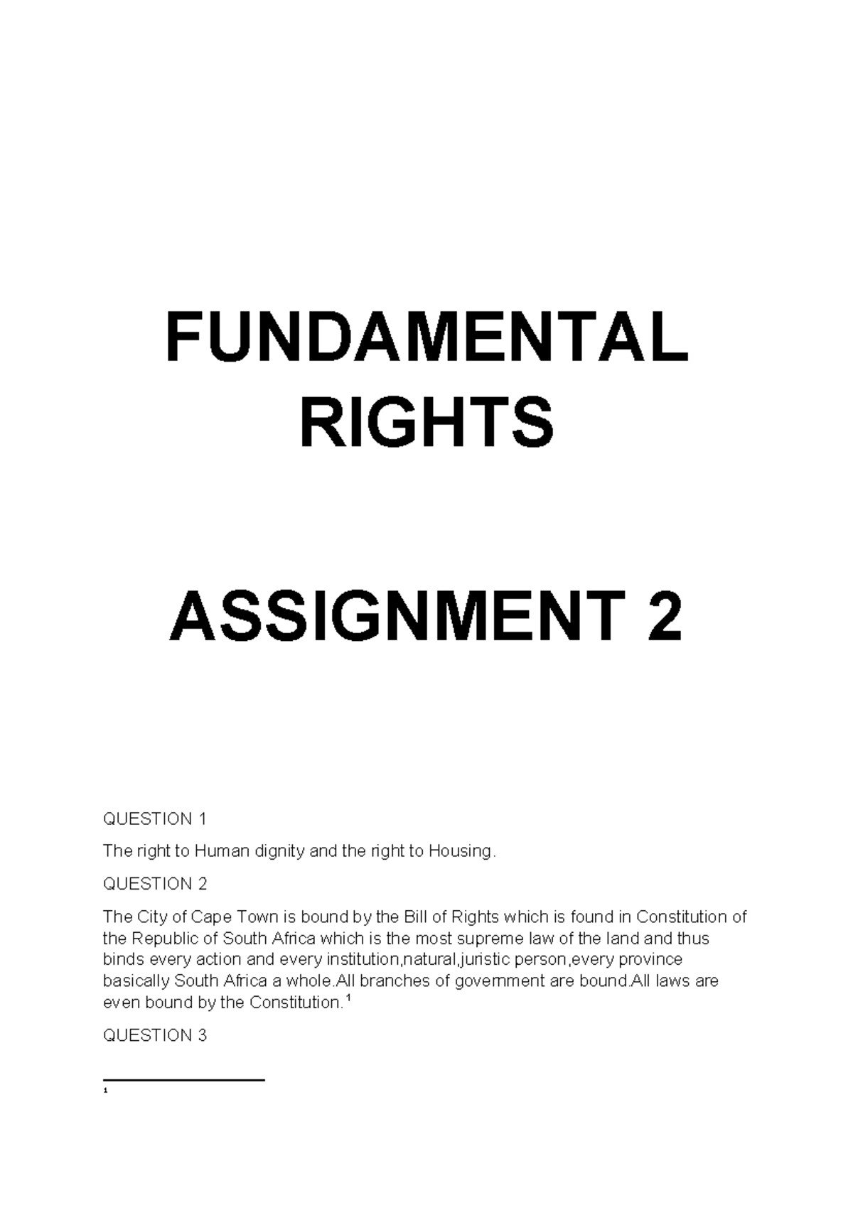 Fundimental rights assignment 2 - FUNDAMENTAL RIGHTS ASSIGNMENT 2 ...