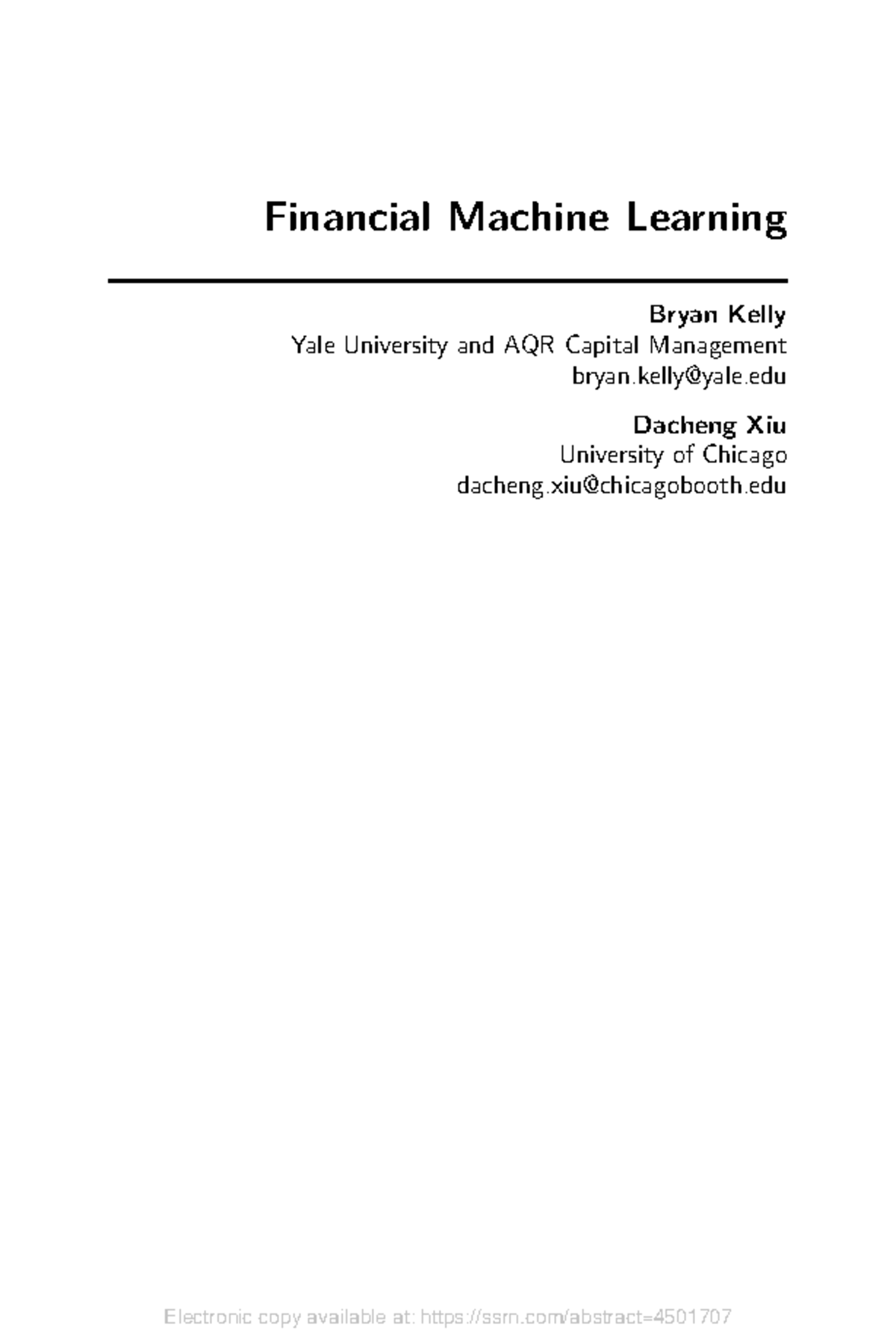 SSRN-id4501707 - Machine learning in finance - Financial Machine ...