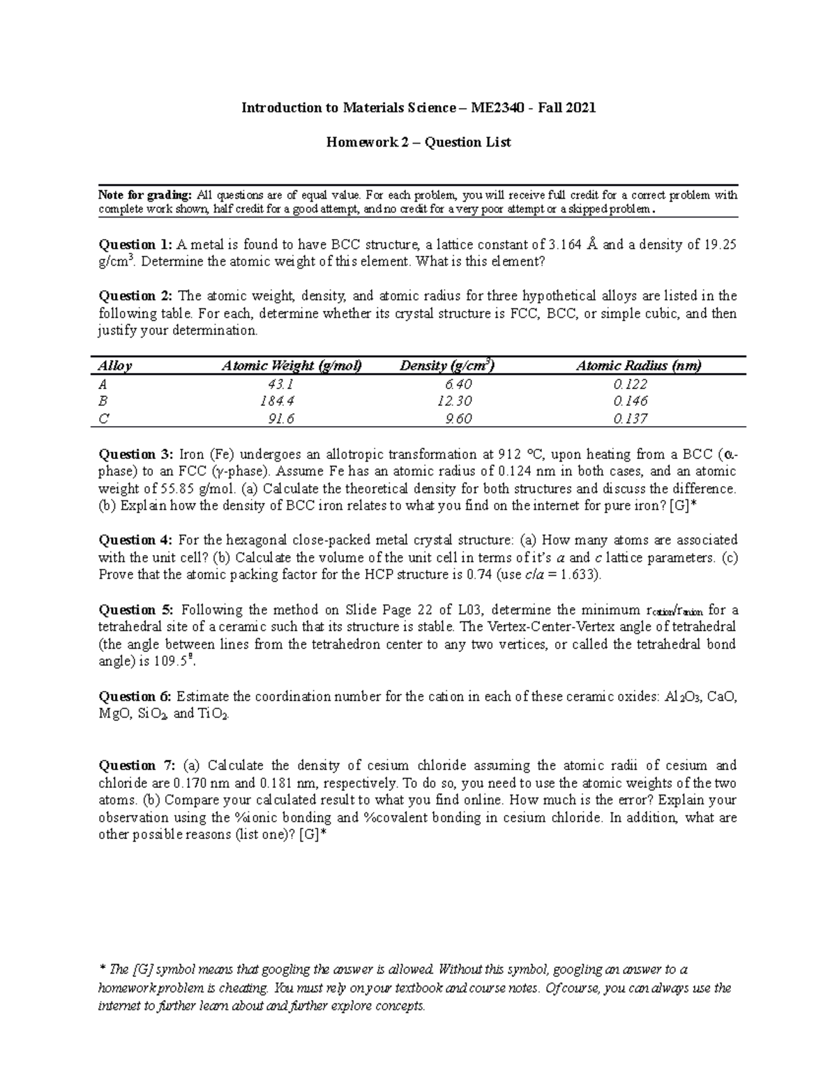 Material Science Homework 1 - Introduction to Materials Science ...