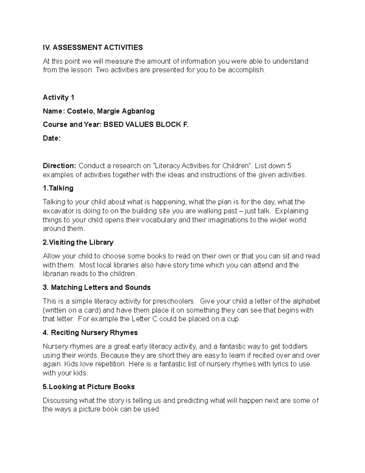 Document 2 - Don't share to other's - IV. ASSESSMENT ACTIVITIES At this ...