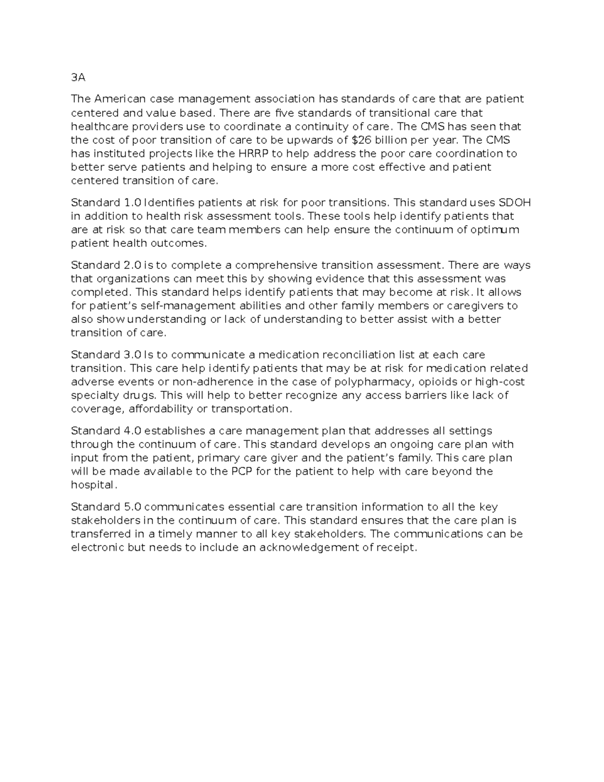 3A - five standards of transitional care - 3A The American case ...