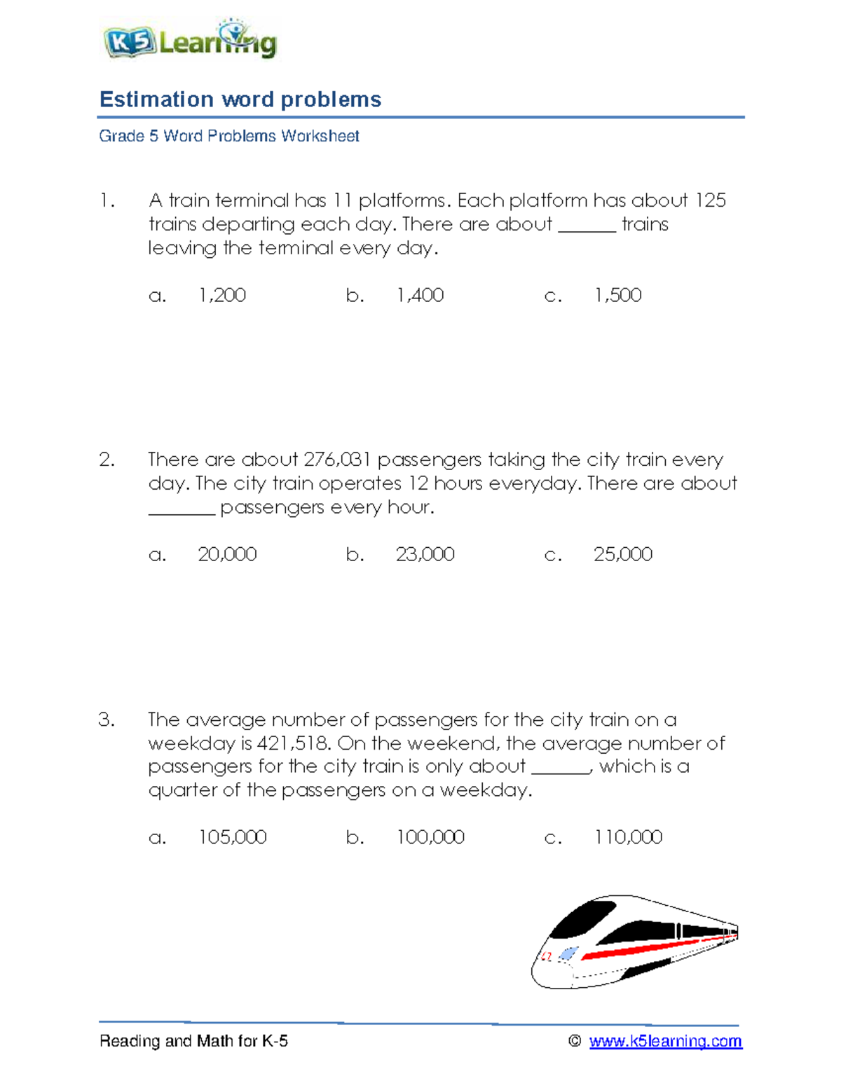 Grade 5 word problems estimating rounding c - Reading and Math for K- 5 ...