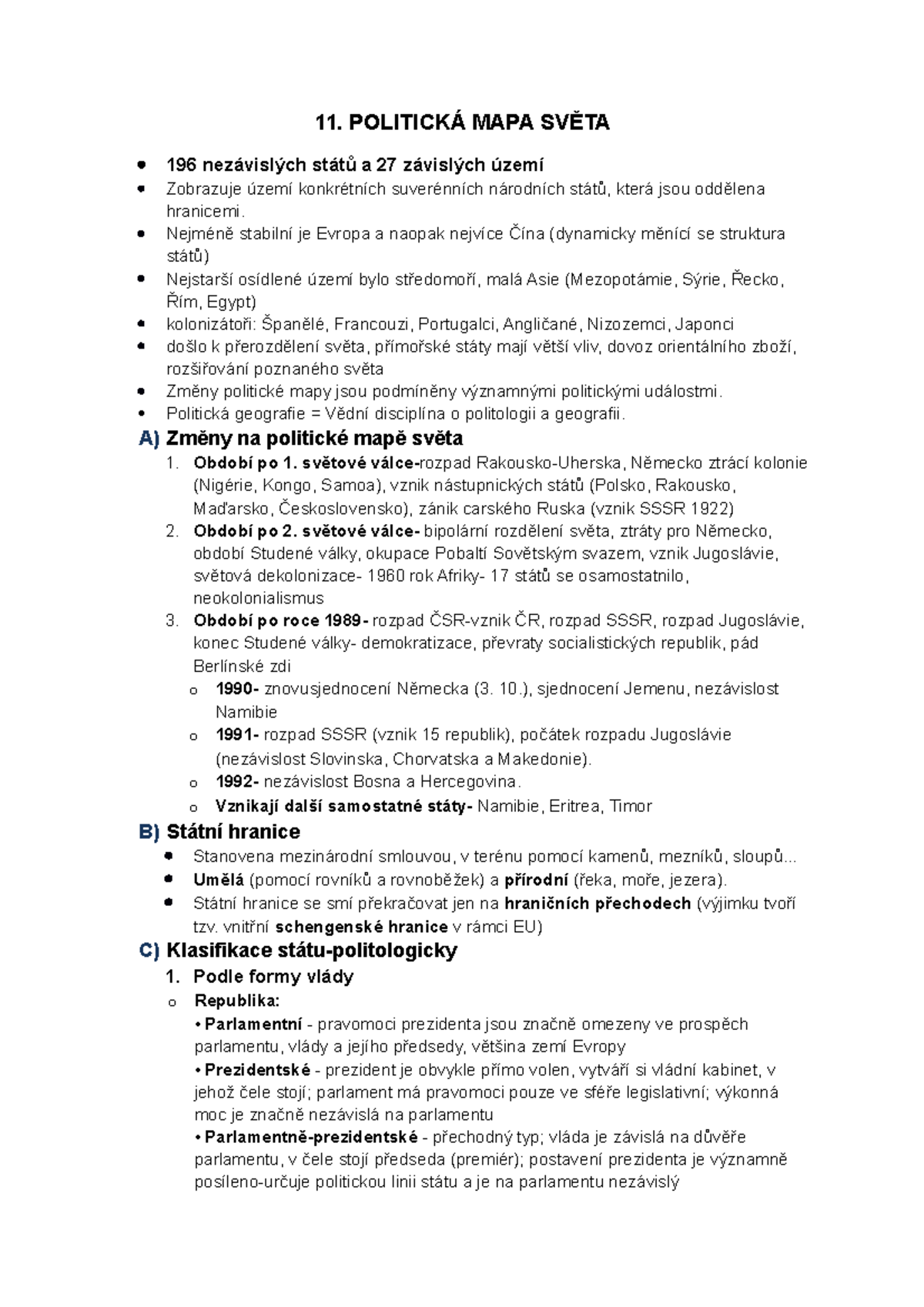 11. Politická MAPA SVĚTA - 11. POLITICKÁ MAPA SVĚTA 196 nezávislých ...