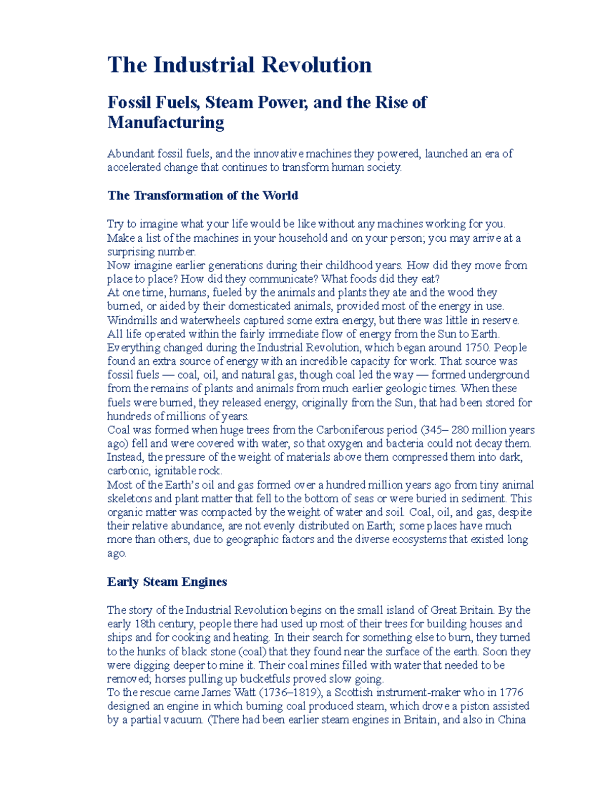 The Industrial Revolution - The Industrial Revolution Fossil Fuels ...