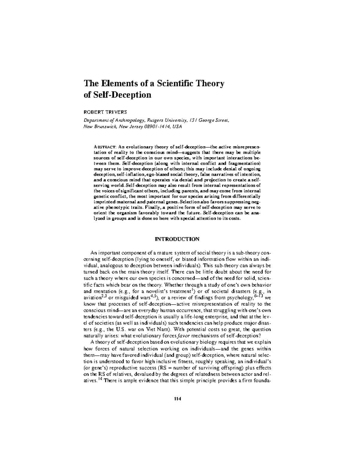 The Elements of a Scientific Theory of Self-Deception - 114 The ...