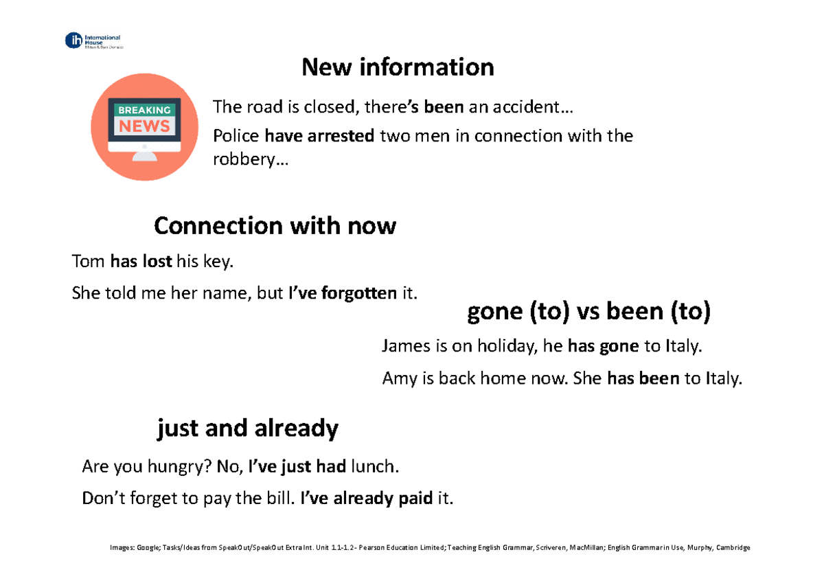Past simple vs present perfect slides - Images: Google; Tasks/Ideas ...