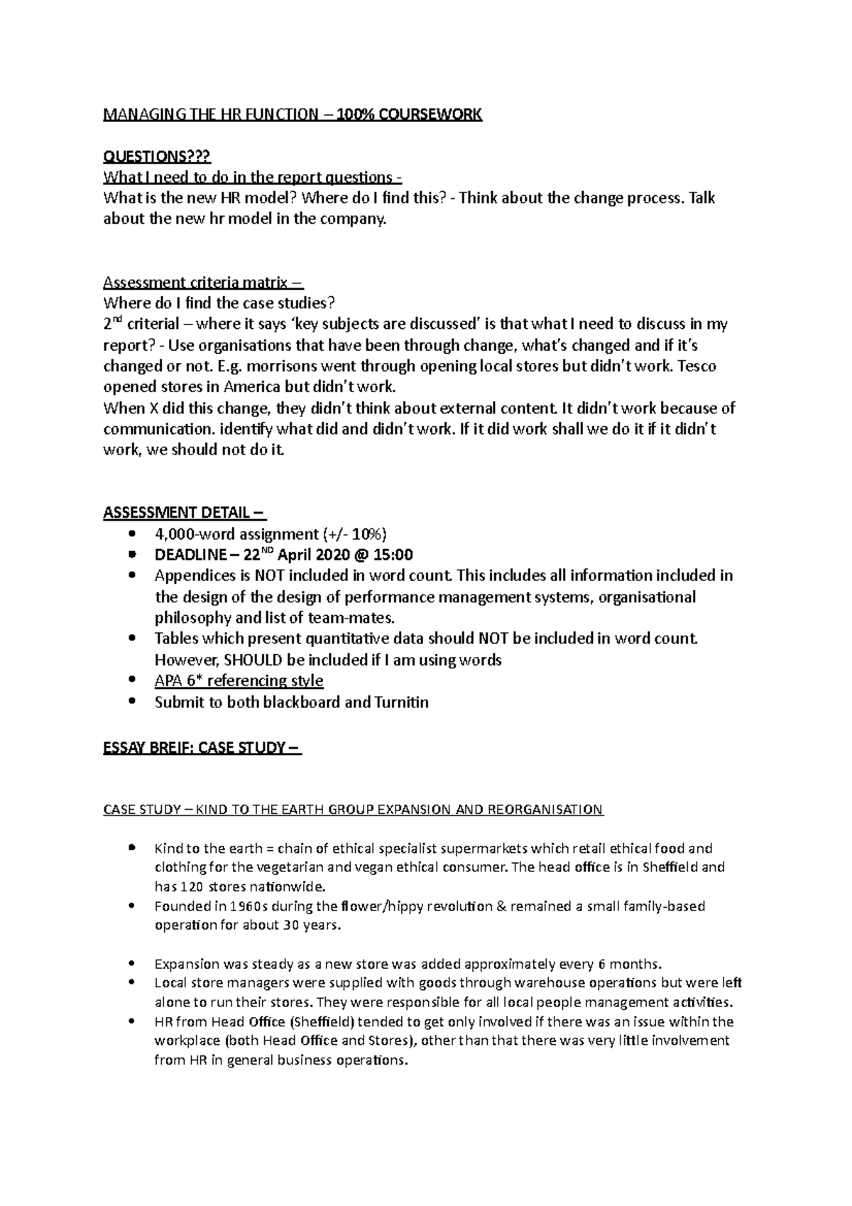 Coursework Details - MANAGING THE HR FUNCTION – 100% COURSEWORK ...
